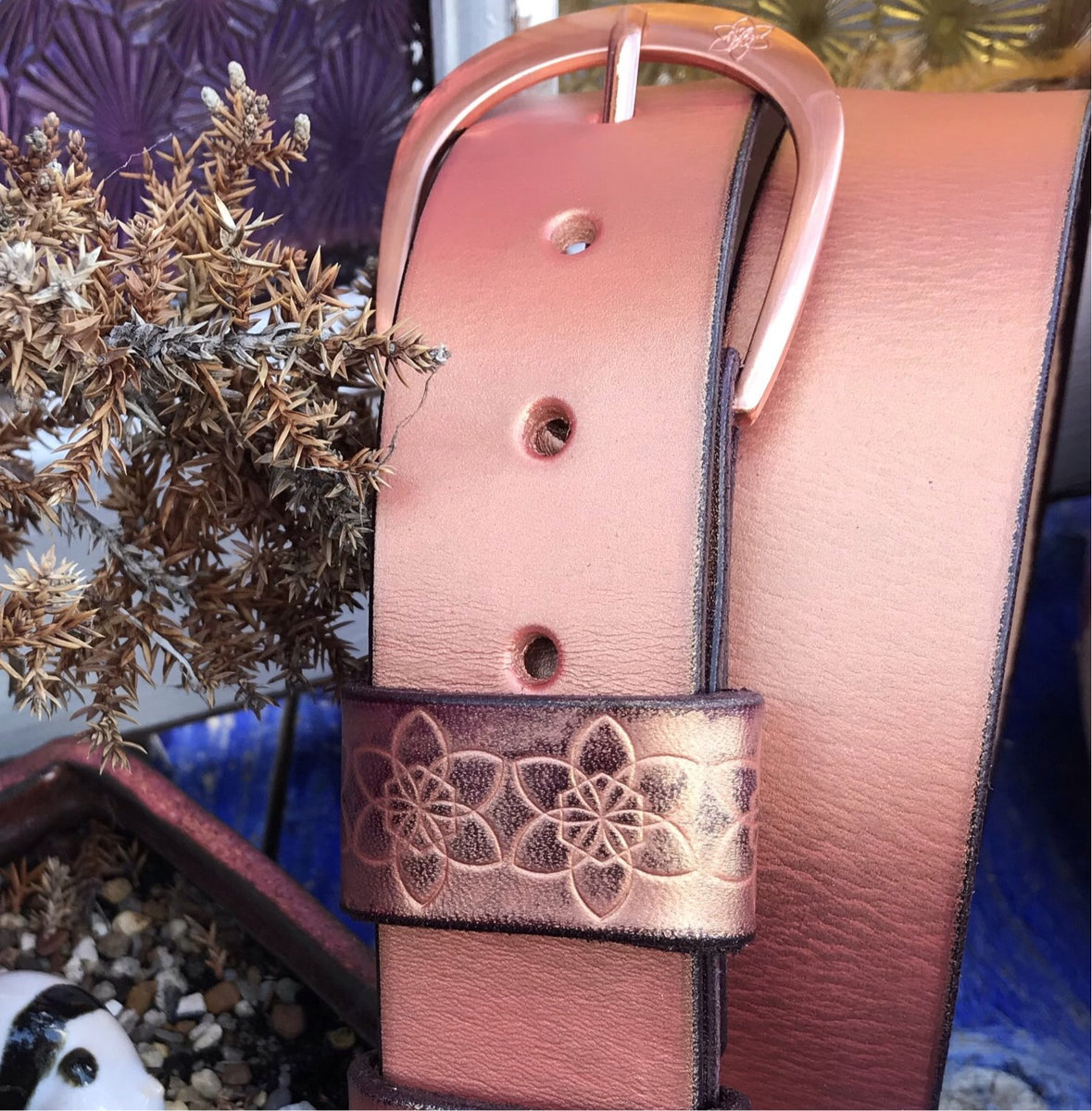 Distressed Leather ROSE GOLD Copper Rust Funki Belt Vintage Painted ...